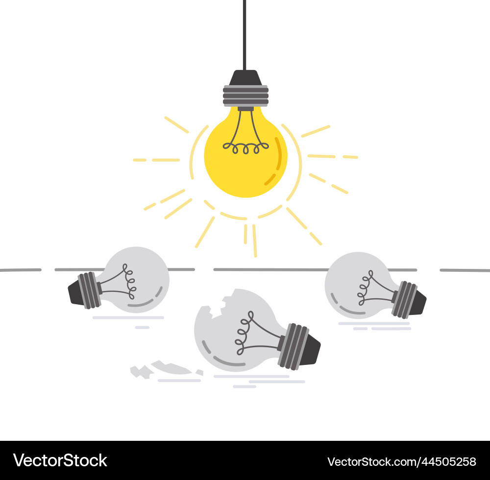 Burning light bulb new bright idea concept bulbs Vector Image