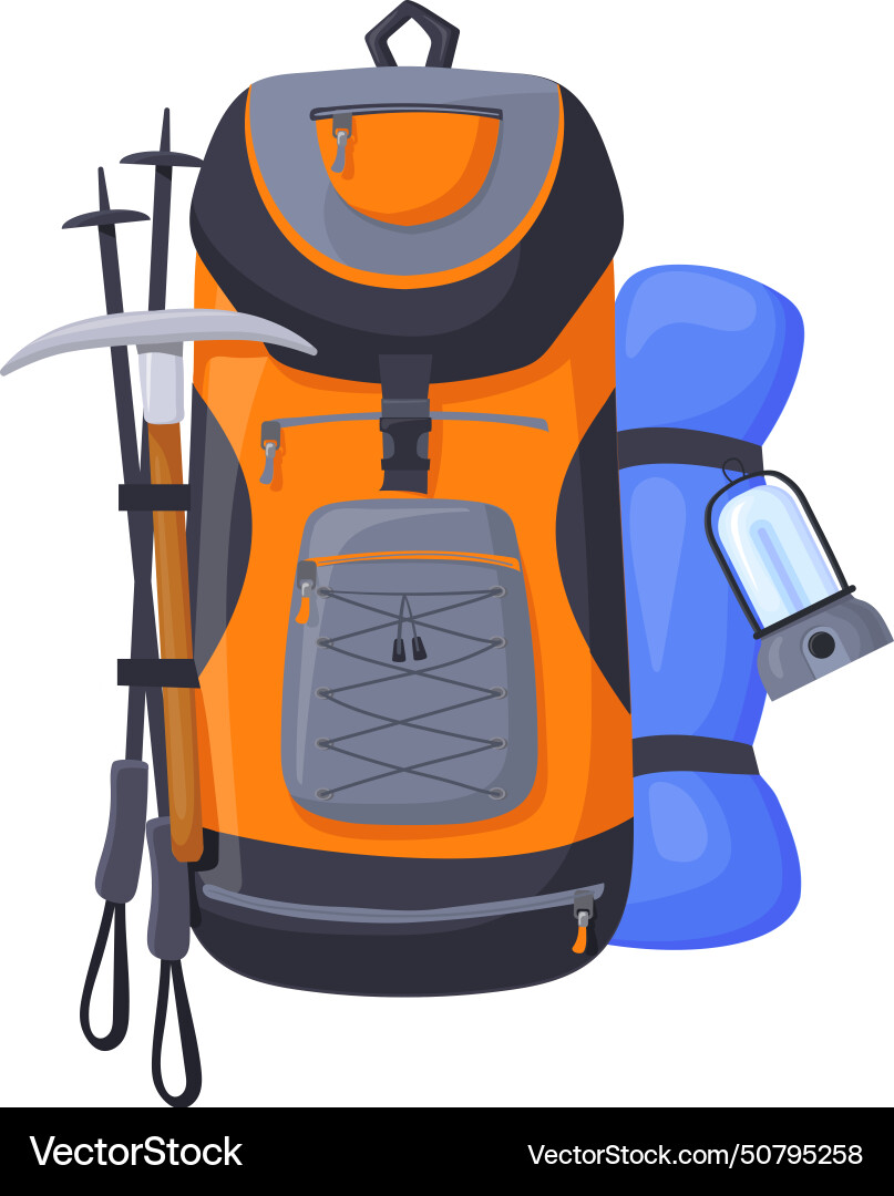 Camping equipment backpack trekking Royalty Free Vector