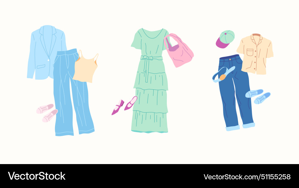 Cartoon clothes female different style combo set Vector Image