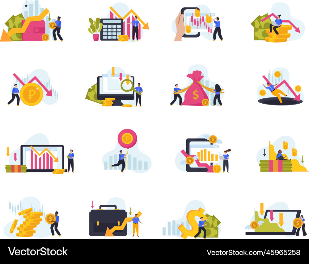 Economy crisis set Royalty Free Vector Image - VectorStock