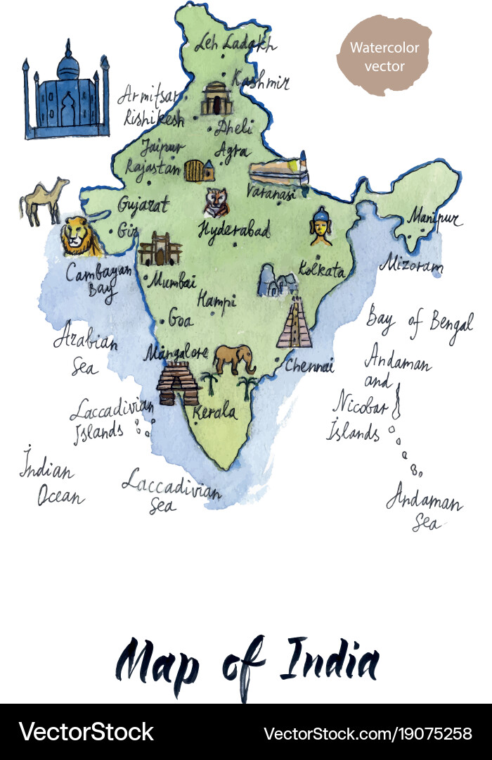 Map of india watercolor Royalty Free Vector Image