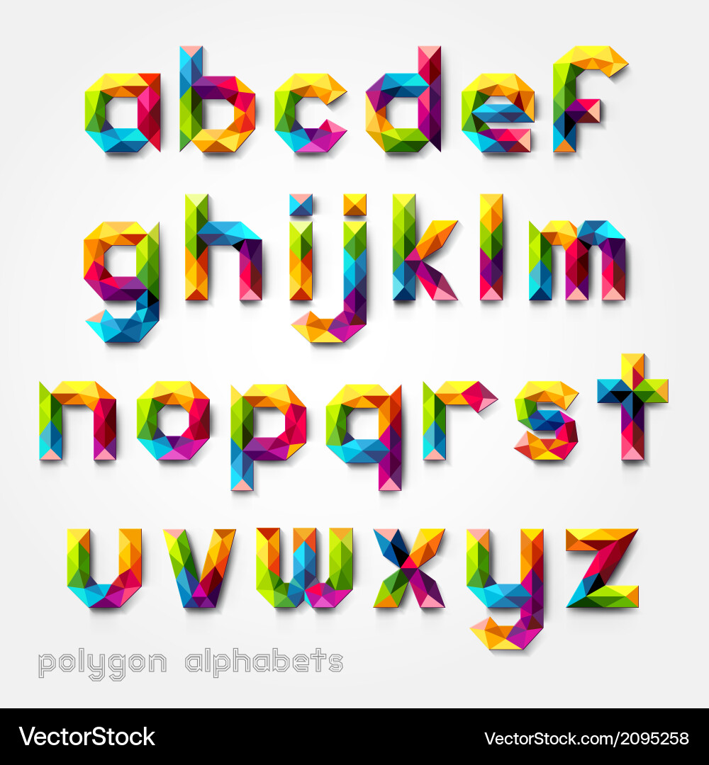 Polygon alphabet colorful font style Royalty Free Vector