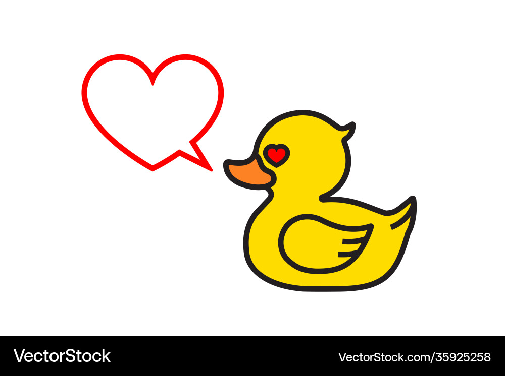 Rubber yellow duck with hearts in eyes Royalty Free Vector