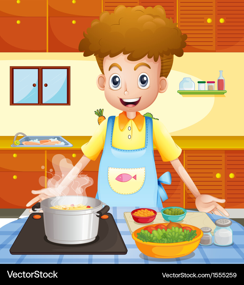 A kitchen with man cooking Royalty Free Vector Image