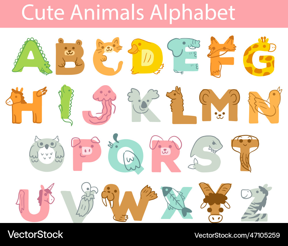 Animals alphabet clip art set graphic Royalty Free Vector