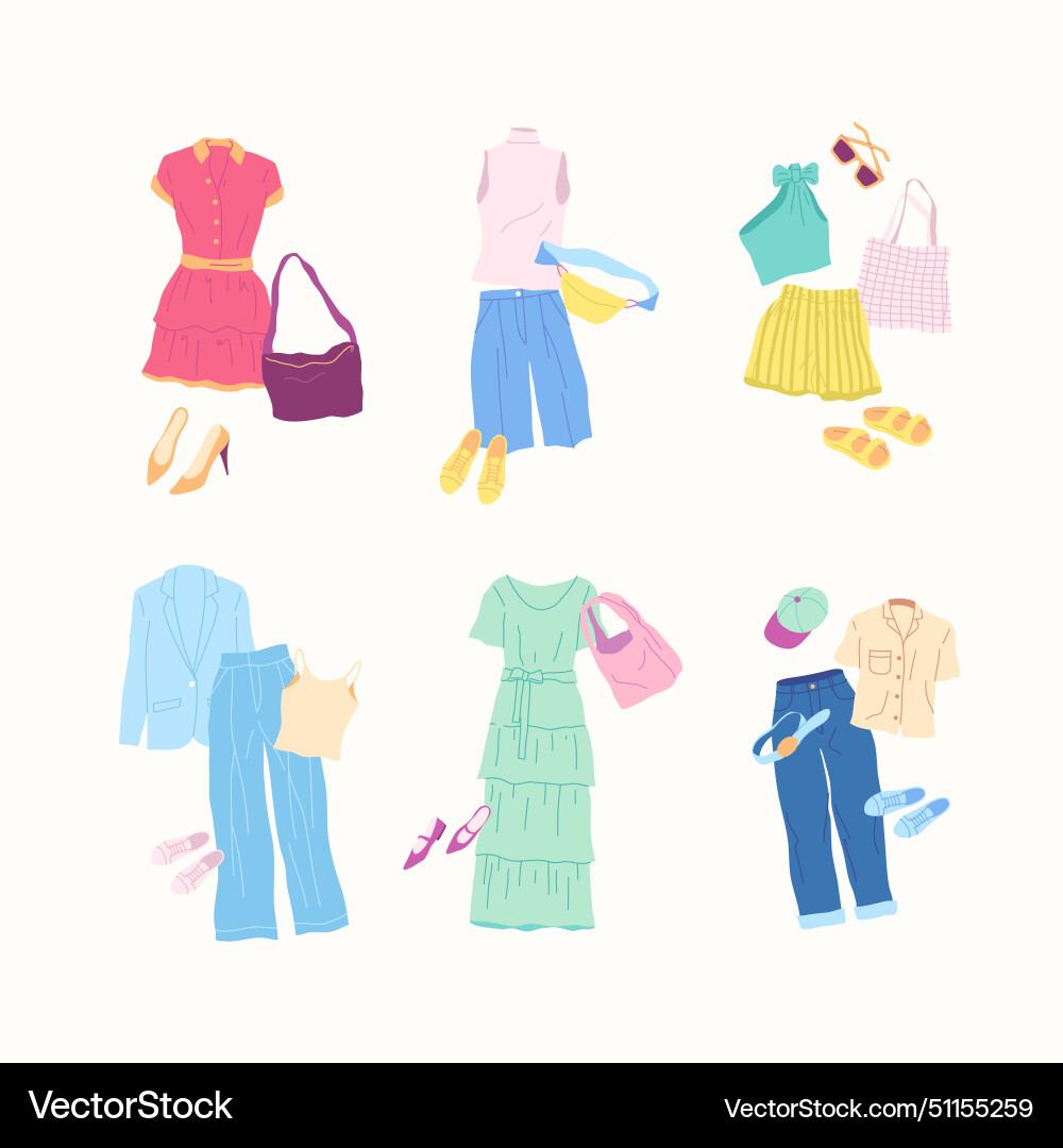 Cartoon clothes female different style summer Vector Image