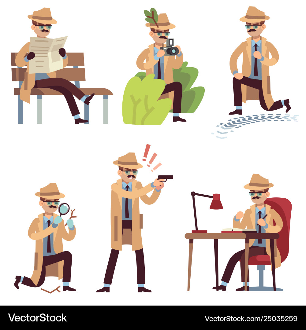 Cartoon detective character spy looking eyes Vector Image