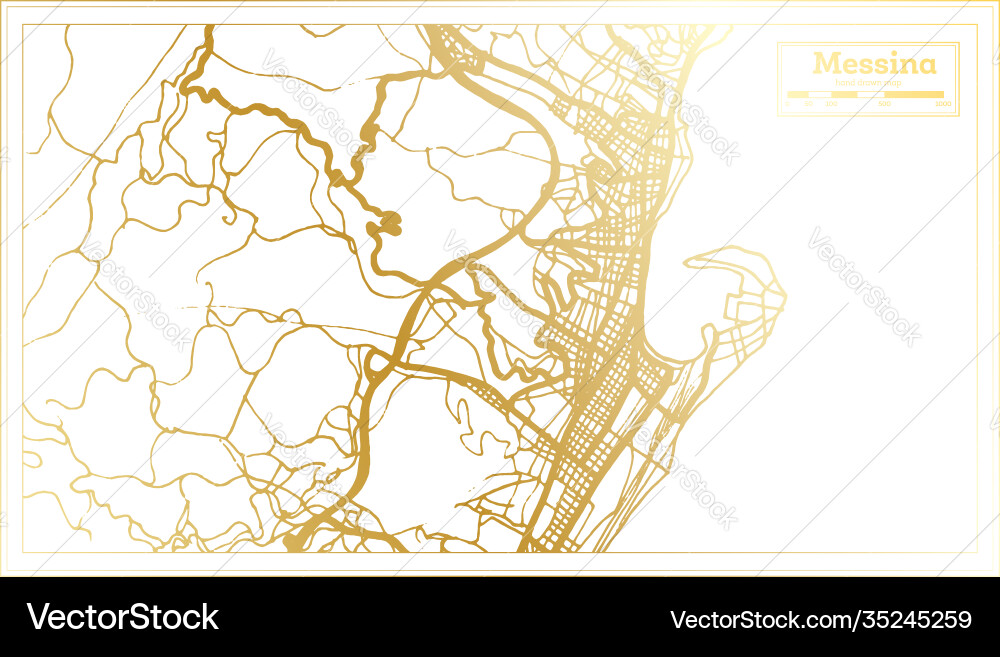 Golden Messina City Map - Retro Style Royalty Free Vector