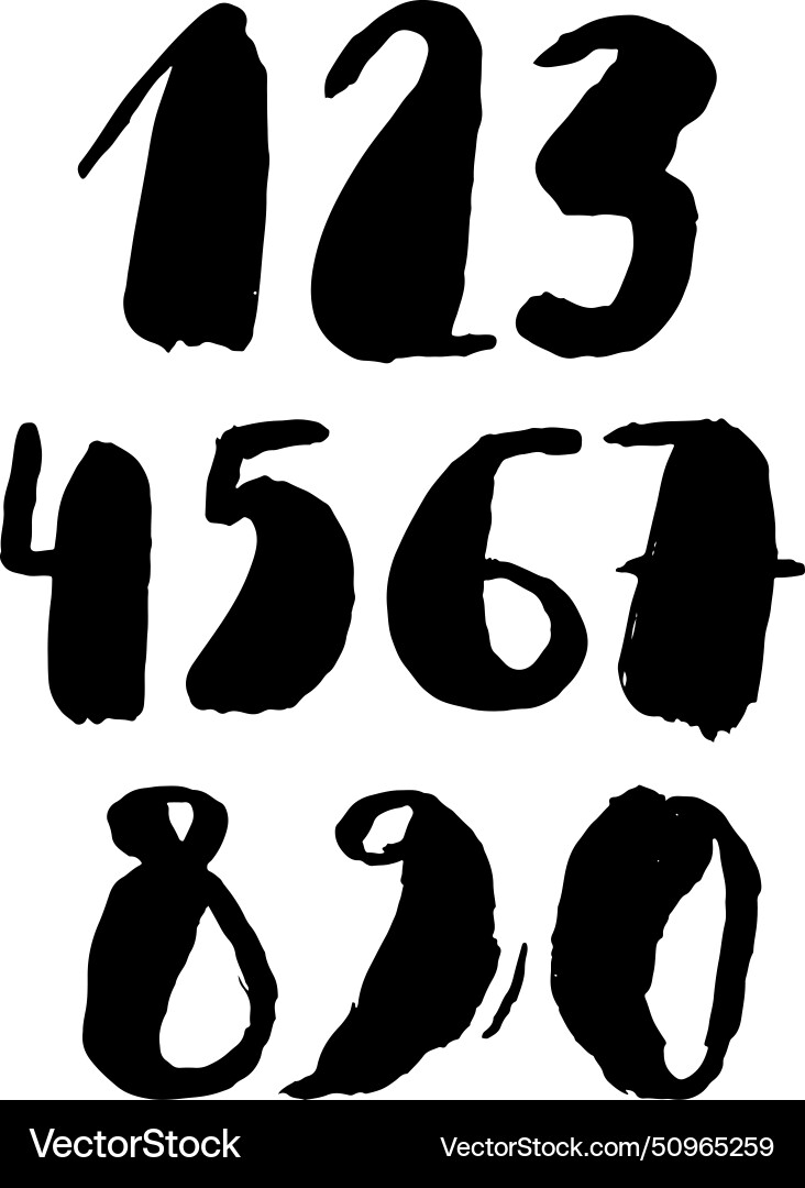 Grunge handwritten numbers modern dry brush Vector Image