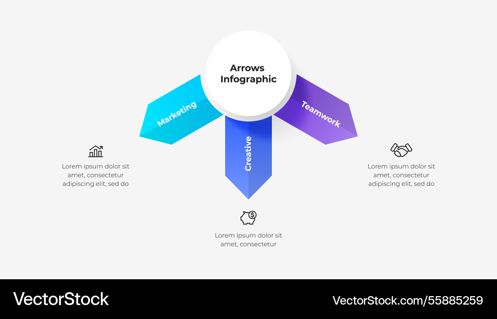 Infographic featuring arrows labeled marketing Vector Image