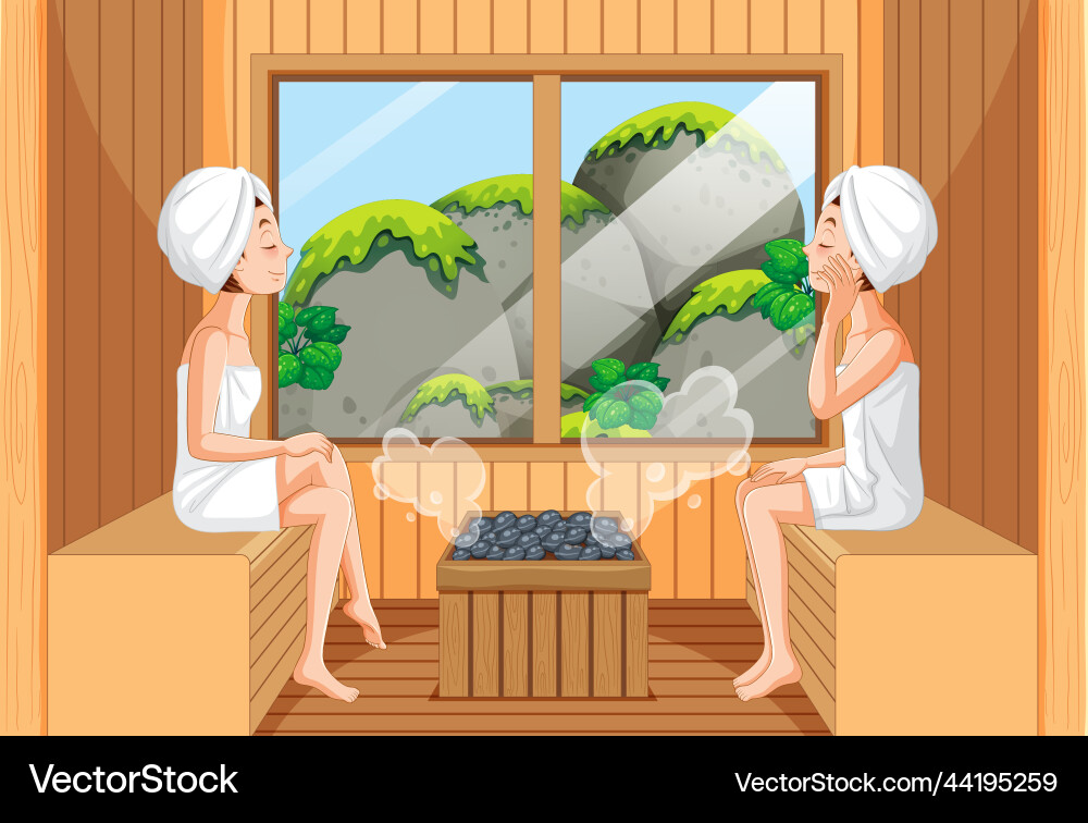 Two women in sauna room Royalty Free Vector Image