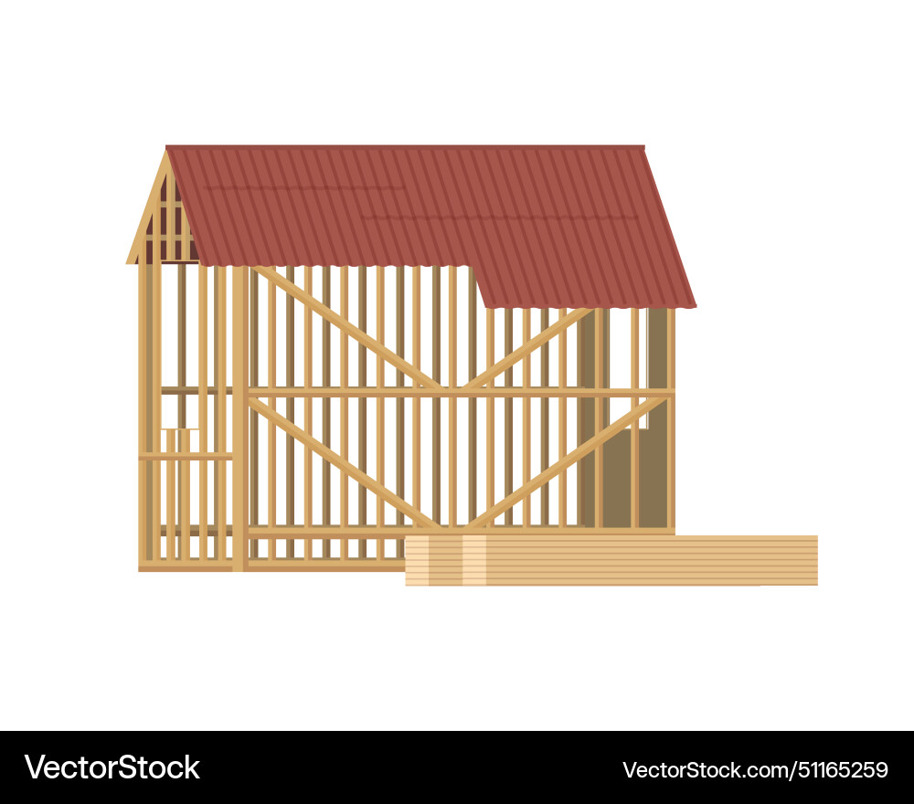 Unfinished building with modern wooden Royalty Free Vector