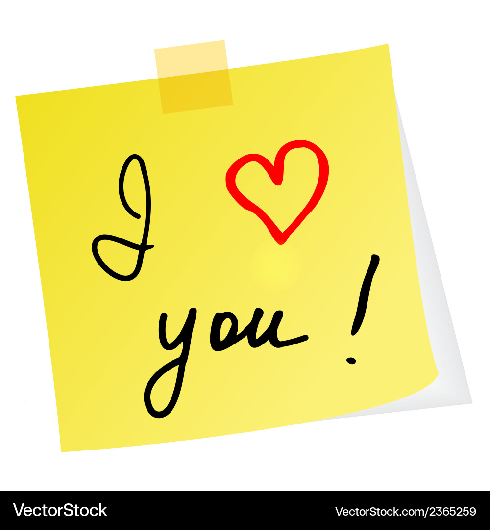 Yellow note with red heart Royalty Free Vector Image