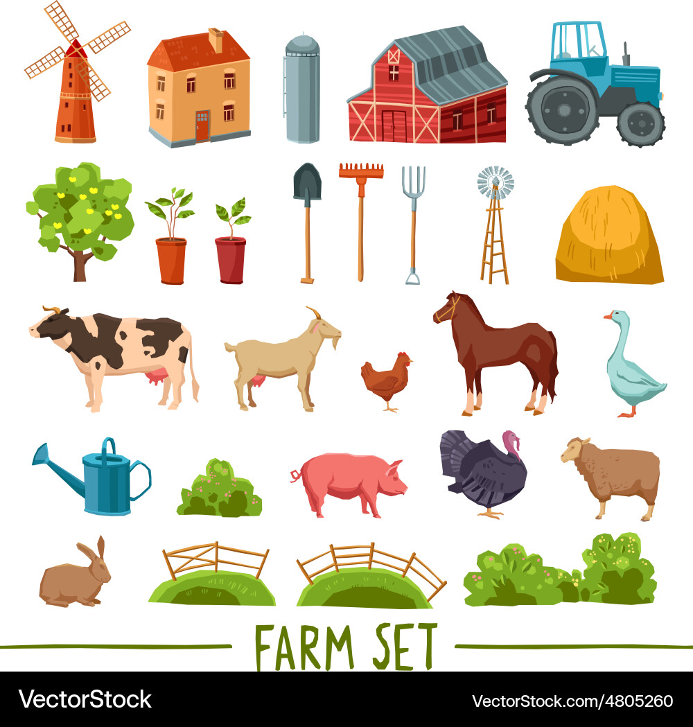 Farm multicolored icon set Royalty Free Vector Image