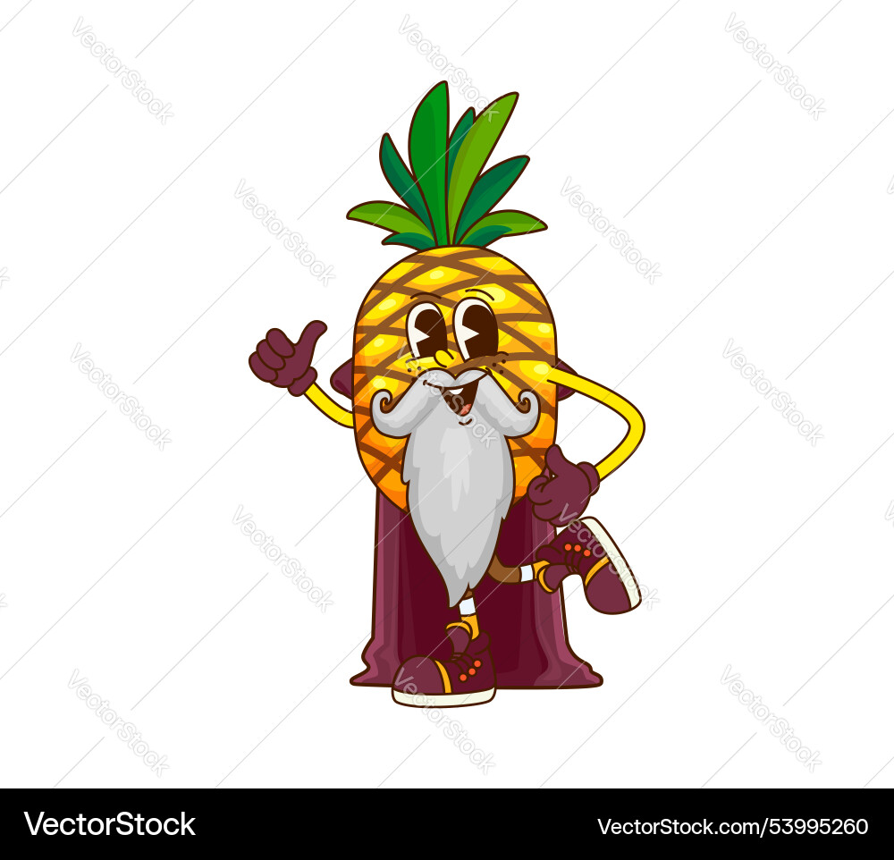 Groovy pineapple fruit halloween wizard character Vector Image