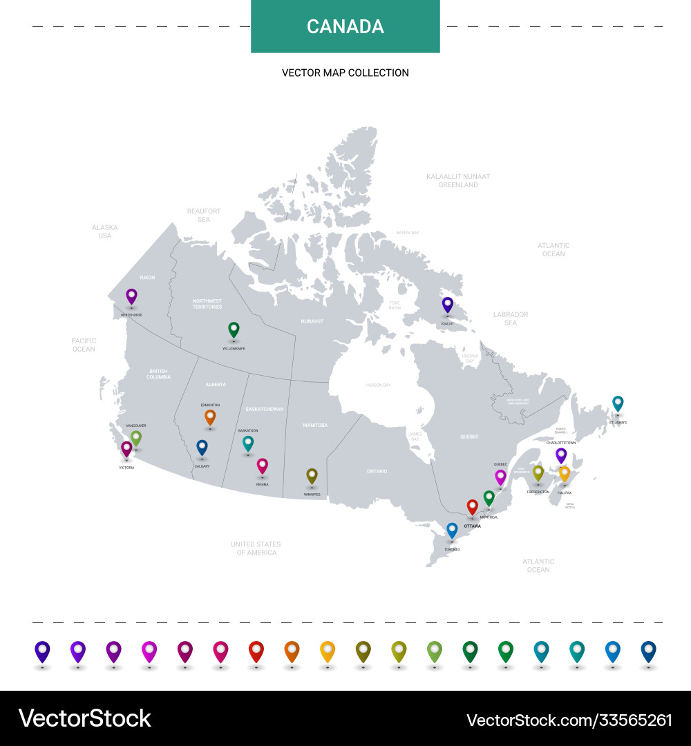 Canada map with location pointer marks Royalty Free Vector
