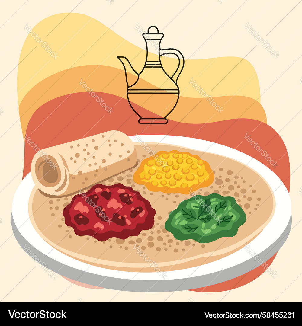 Colorful Ethiopian Injera Plate Royalty Free Vector Image