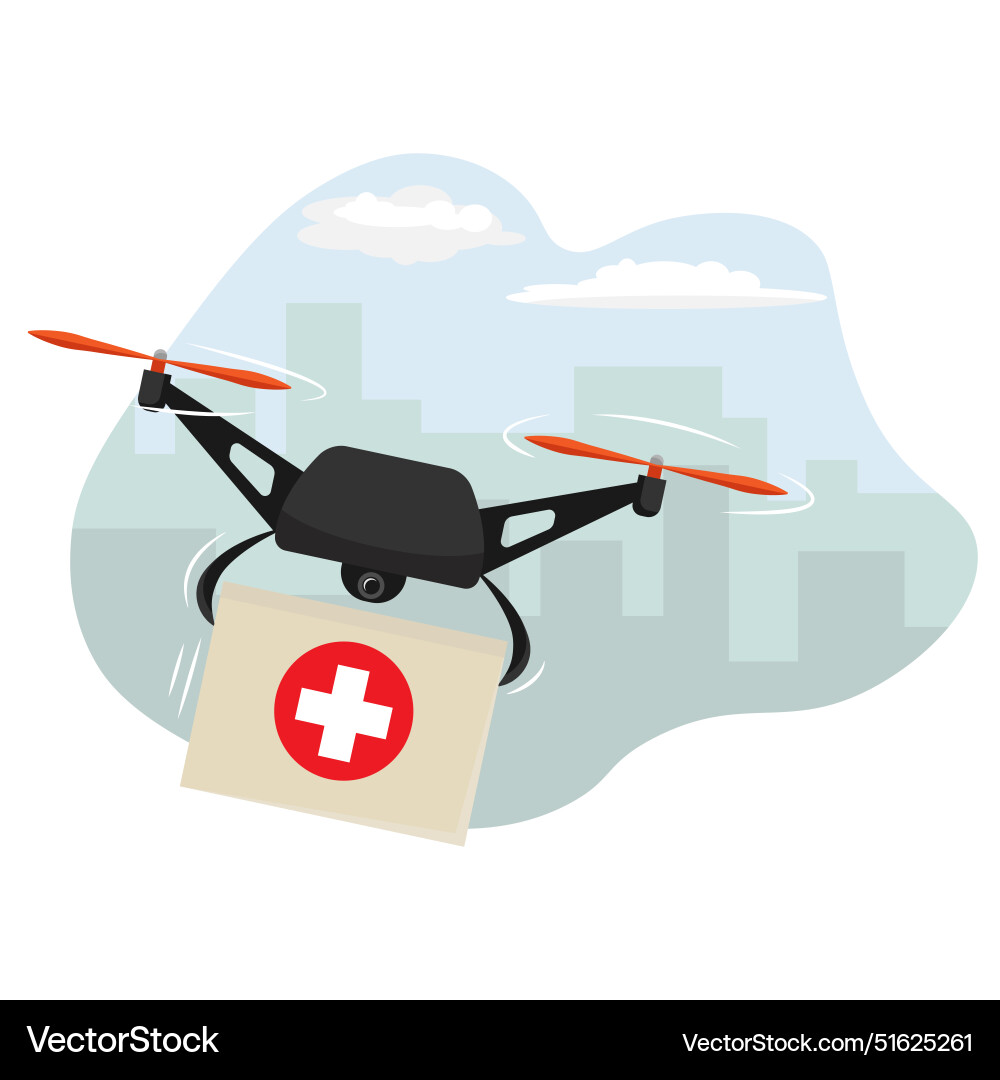 Drone carrying a medkit box Royalty Free Vector Image
