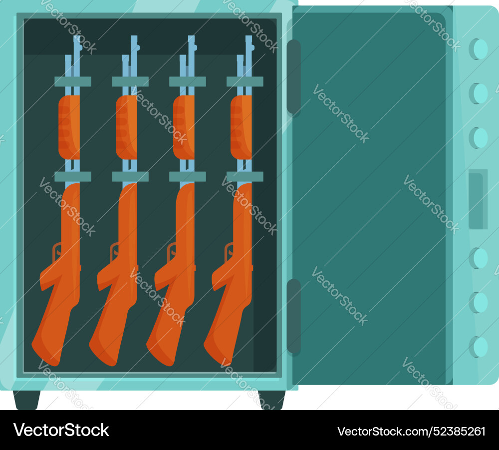 Open metal safe with rifles inside keeping guns Vector Image