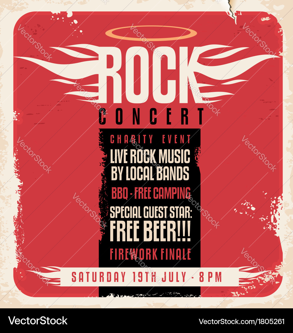Rock concert retro poster design Royalty Free Vector Image