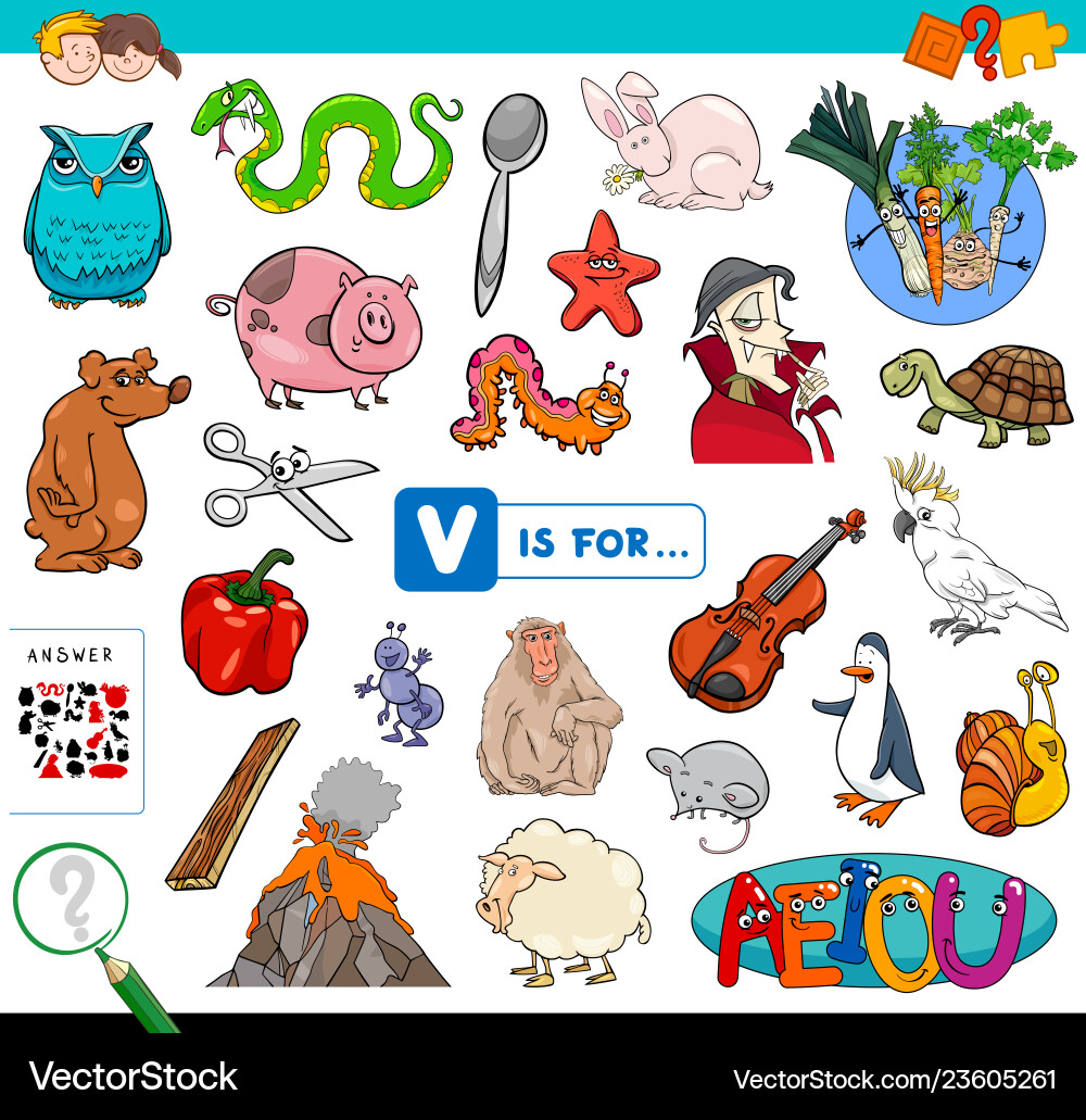V is for educational game children Royalty Free Vector Image