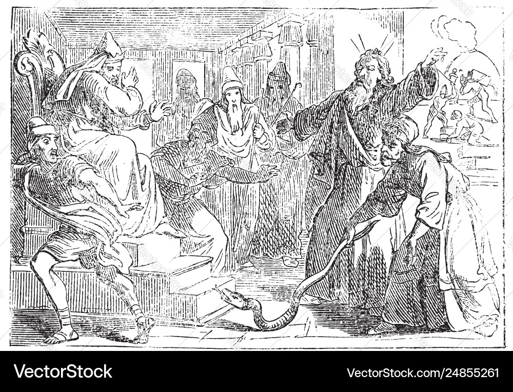 Vintage drawing biblical story moses Royalty Free Vector