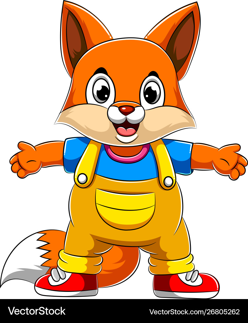 Cartoon happy fox with waving hand Royalty Free Vector Image