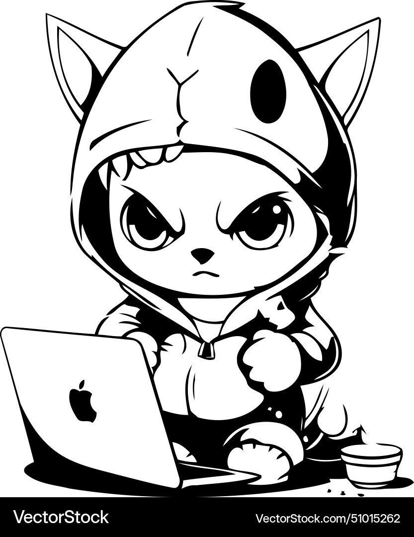 Cute Cartoon Alien with Laptop Royalty Free Vector Image