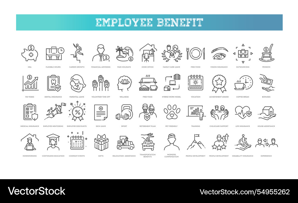 Employee benefits line icons set Royalty Free Vector Image