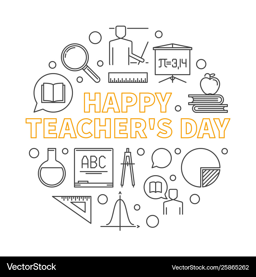 Happy teachers day round outline minimal Vector Image