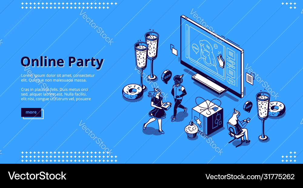 Landing page for online party concept Royalty Free Vector