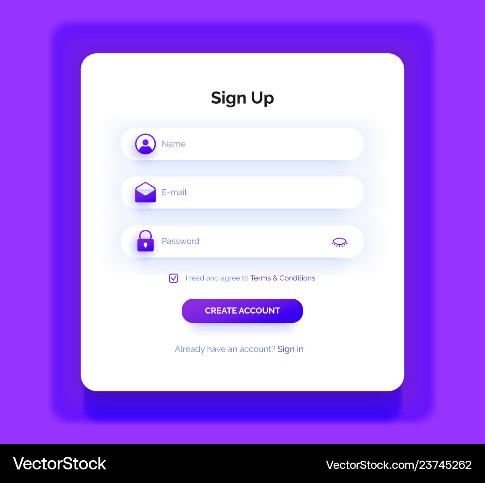 Purple Gradient Sign Up Form Royalty Free Vector Image