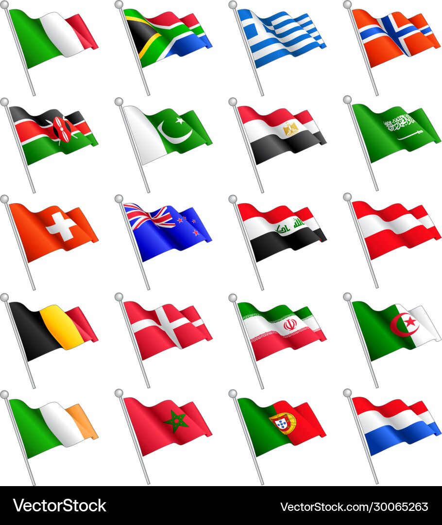 3d international flags set 2 Royalty Free Vector Image