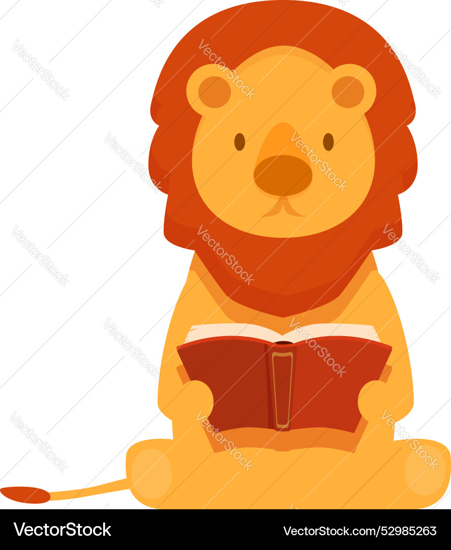 Adorable lion cub sitting and reading a book Vector Image