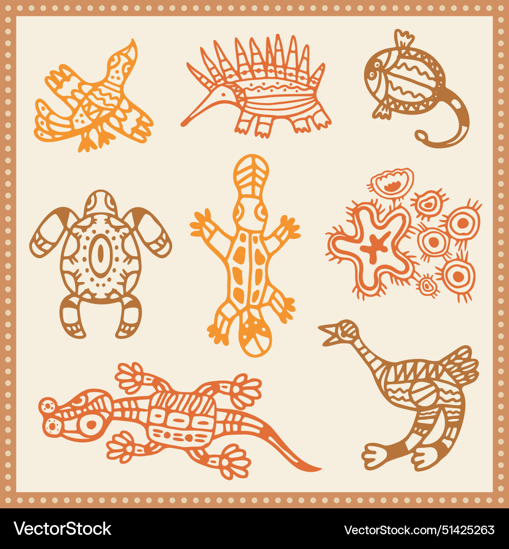Australian aboriginal tribal animals set Vector Image