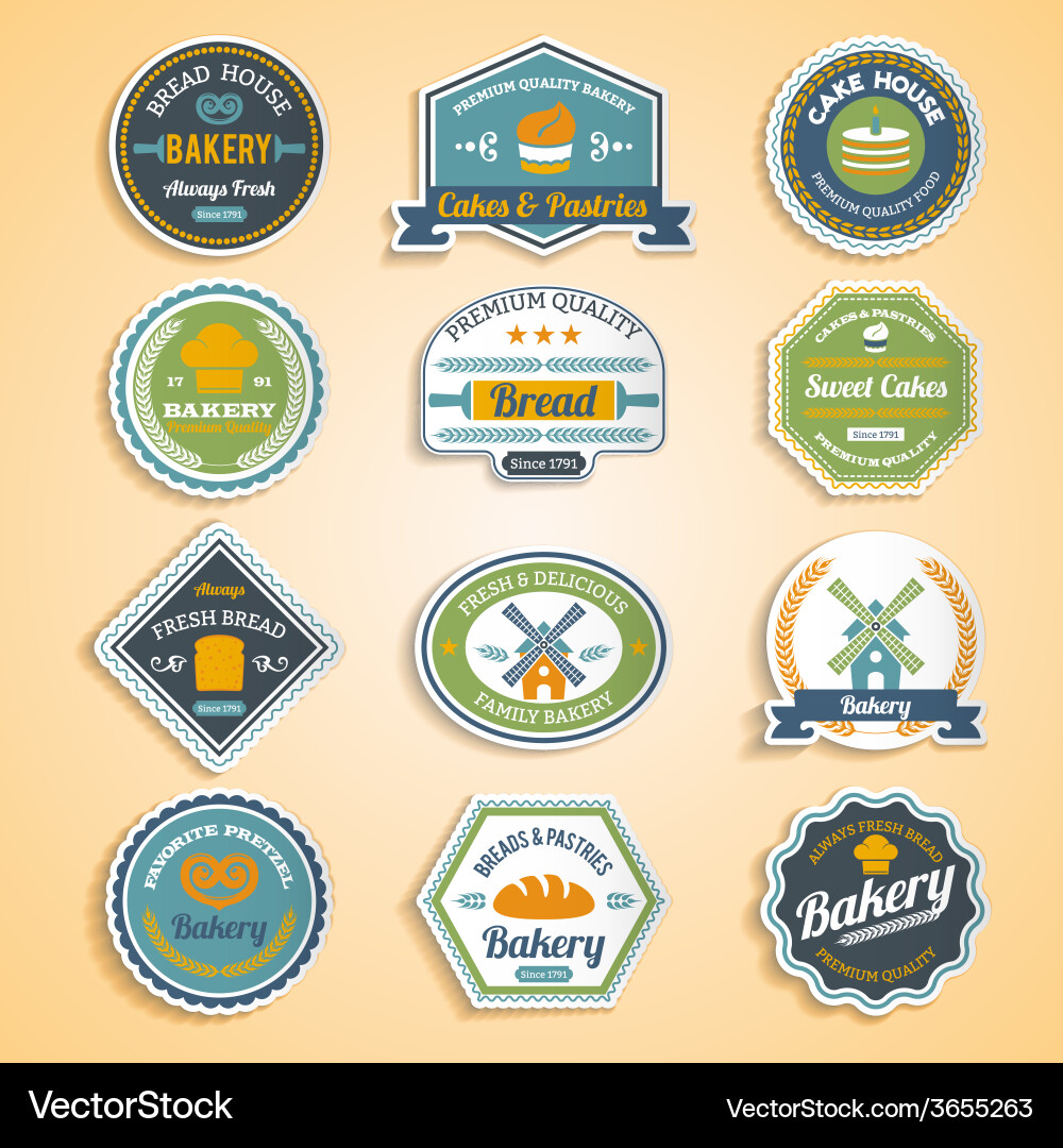 Bakery stickers set Royalty Free Vector Image - VectorStock