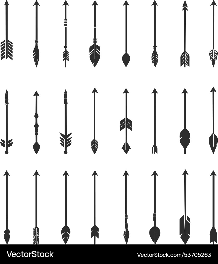 Bow arrow black icons set archery symbol archer Vector Image