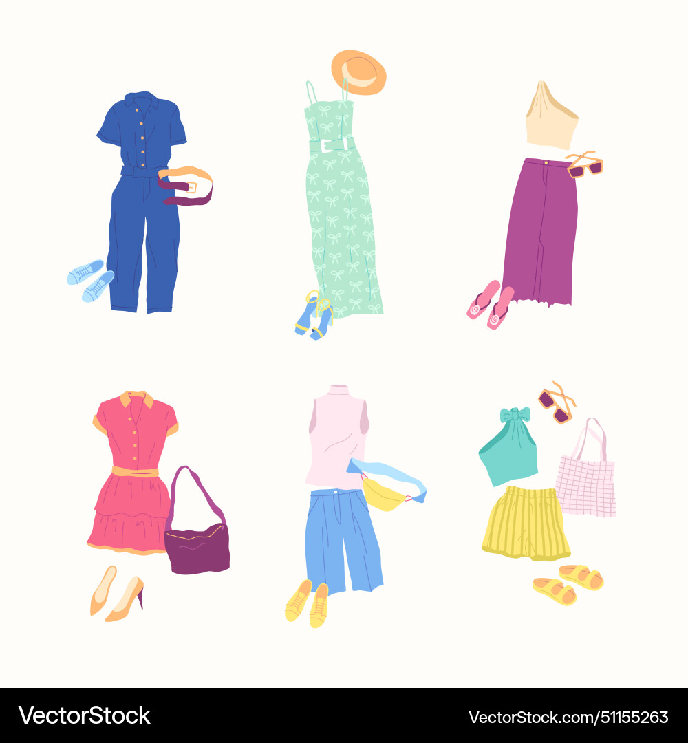 Cartoon clothes female summer combo collection Vector Image