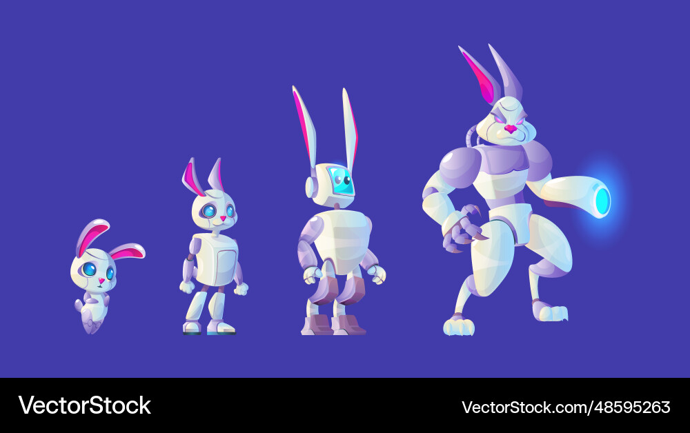 Cartoon set of rabbit robot evolution levels Vector Image