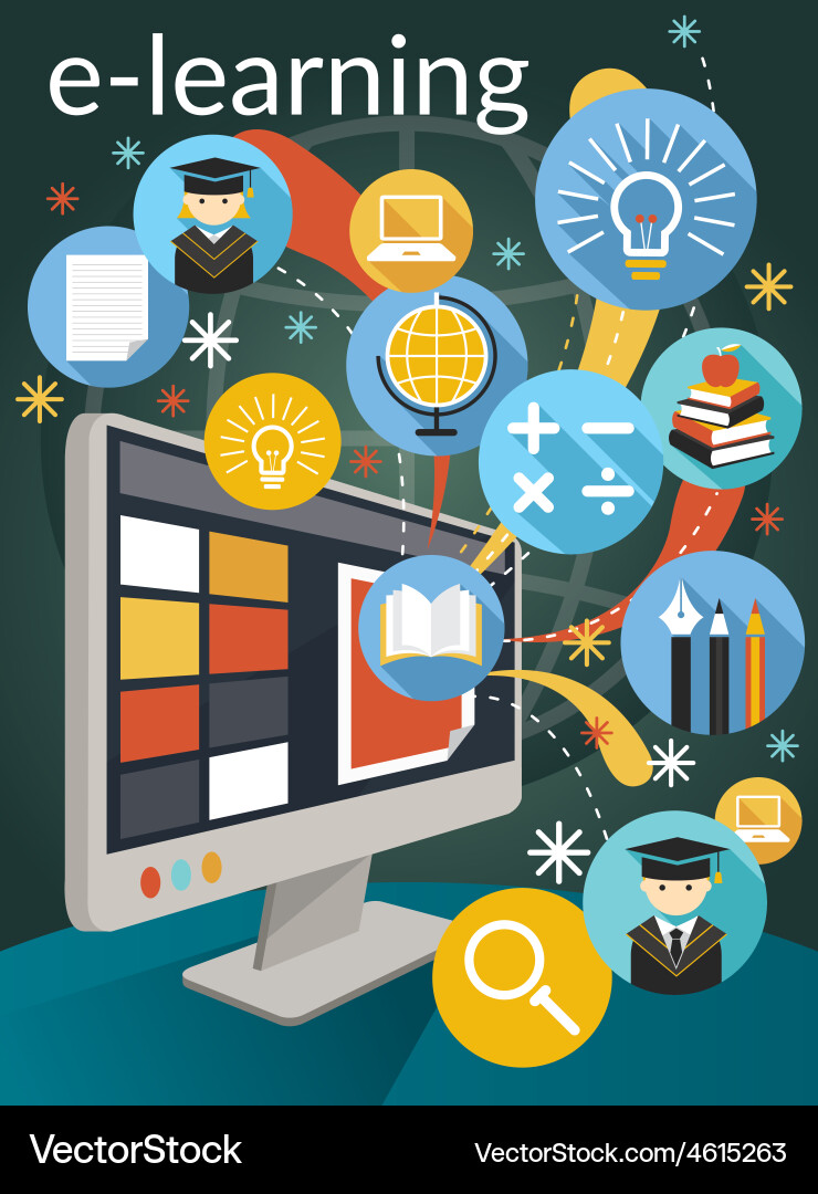 E-Learning Education Icons - Online Learning Vector Image