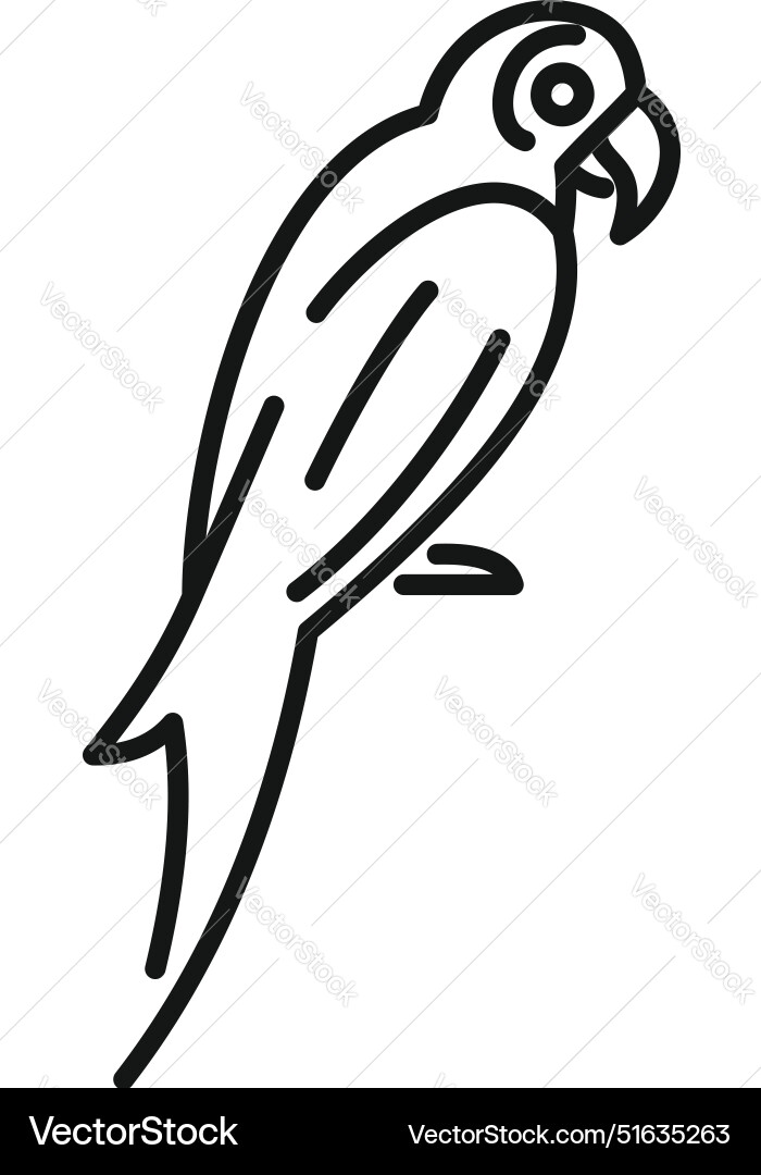 Line art style macaw parrot sitting on tree branch