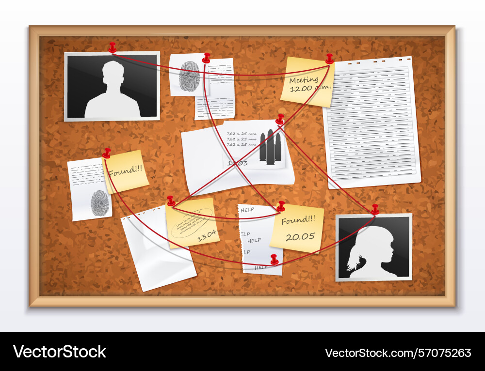 Realistic crime investigation vision board Vector Image