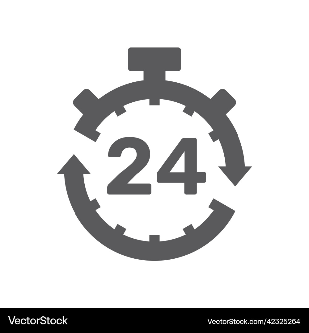 24 hours open clock black icon Royalty Free Vector Image