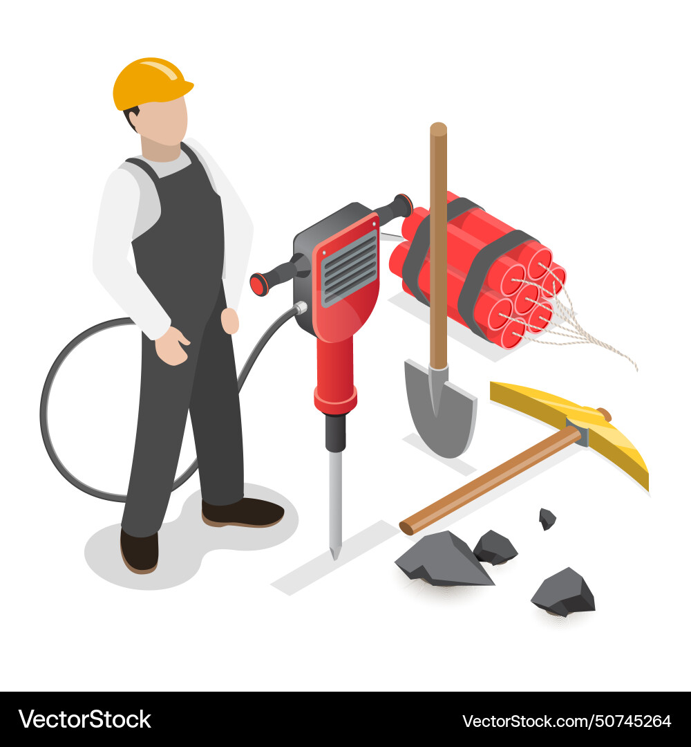 3d isometric flat of mining Royalty Free Vector Image