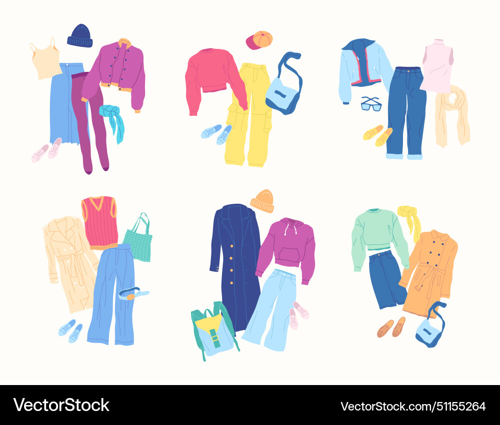 Cartoon clothes female winter combo set Royalty Free Vector