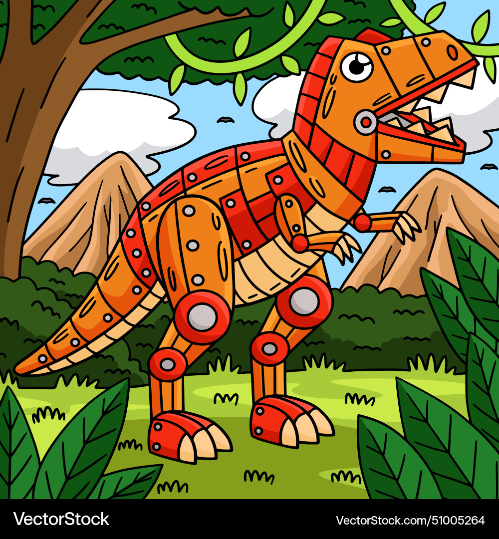Robot t rex colored cartoon Royalty Free Vector Image