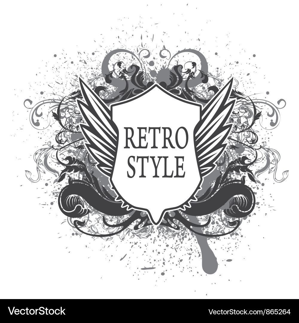 Shield with grunge and wings Royalty Free Vector Image