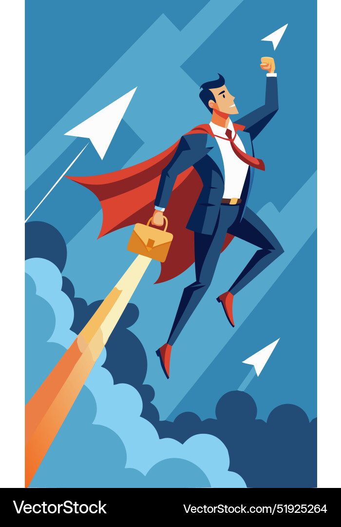 Superhero businessman soars to success Royalty Free Vector