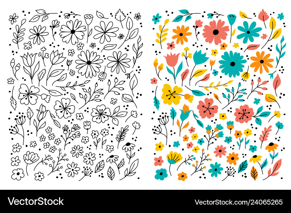 Cute Doodle Flowers Set Royalty Free Vector Image