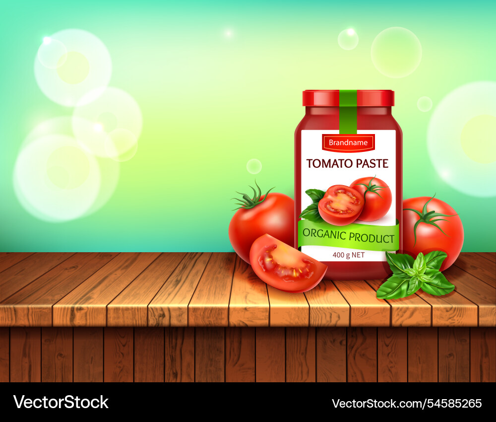 Realistic detailed 3d natural tomatoes paste Vector Image